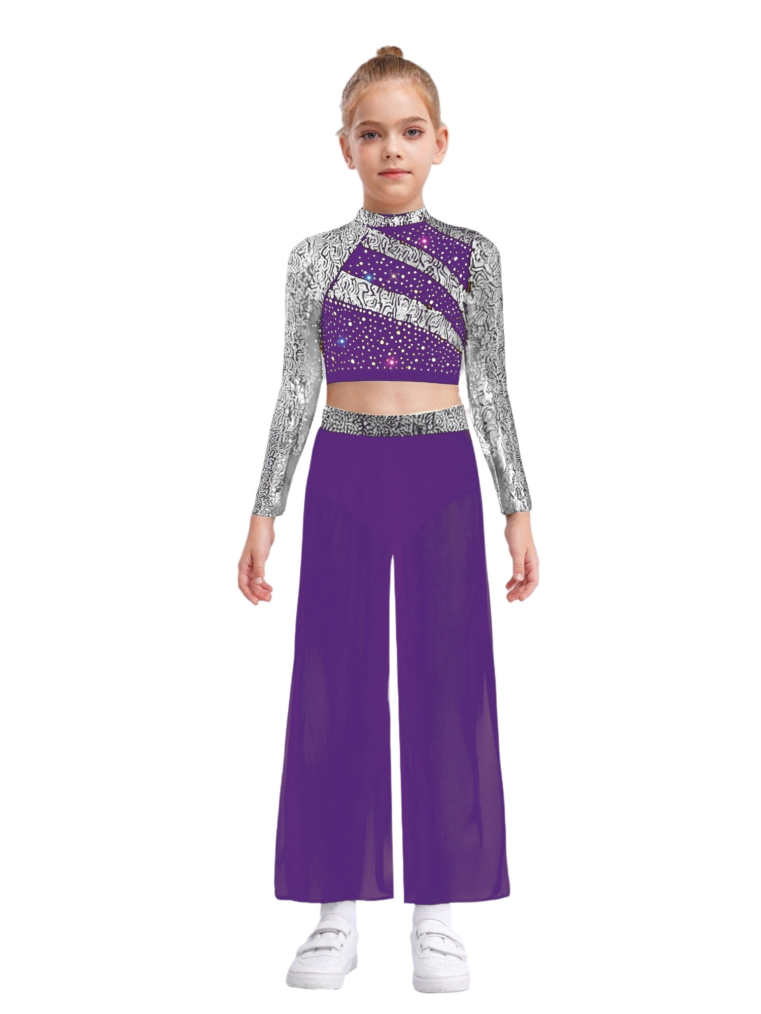 SiiRoh Girls Modern Jazz Dance Performance Set Sequins Crop Top and ...