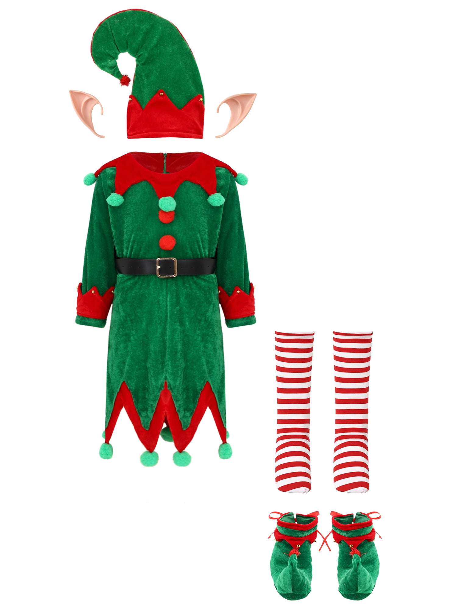 SiiRoh Kids Girls Christmas Elf Outfits 6-Piece Santa Claus Helper Suit ...