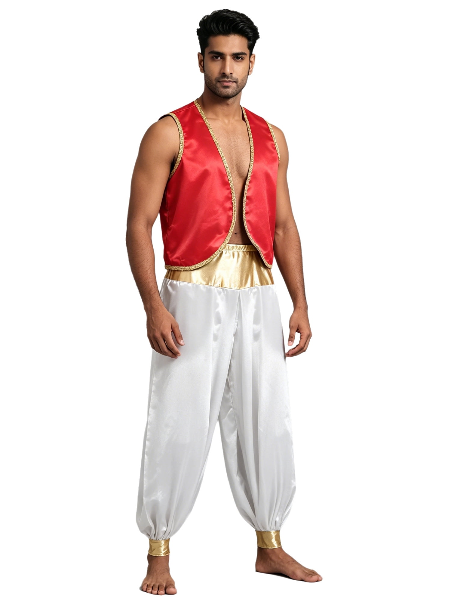 SiiRoh Mens Arabian Prince Indian Stain Vest Shiny Gold Trim Open Front ...