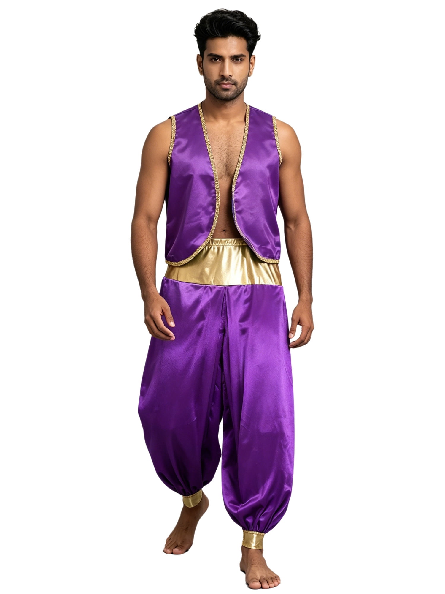 SiiRoh Mens Arabian Prince Indian Stain Vest Shiny Gold Trim Open Front ...