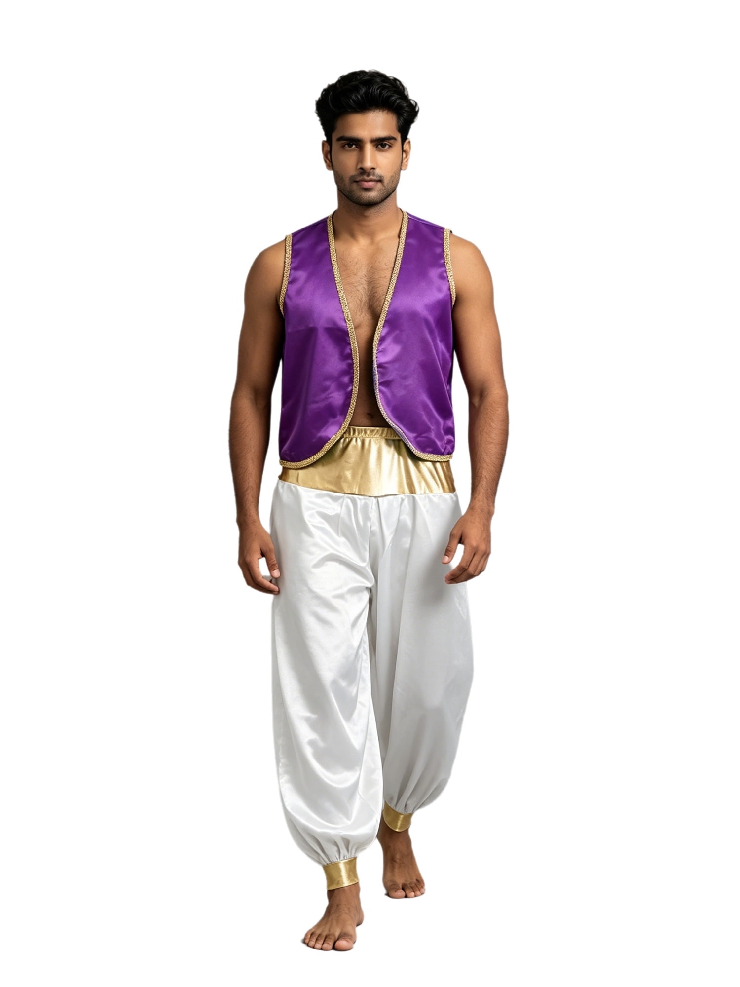 SiiRoh Mens Arabian Prince Indian Stain Vest Shiny Gold Trim Open Front ...