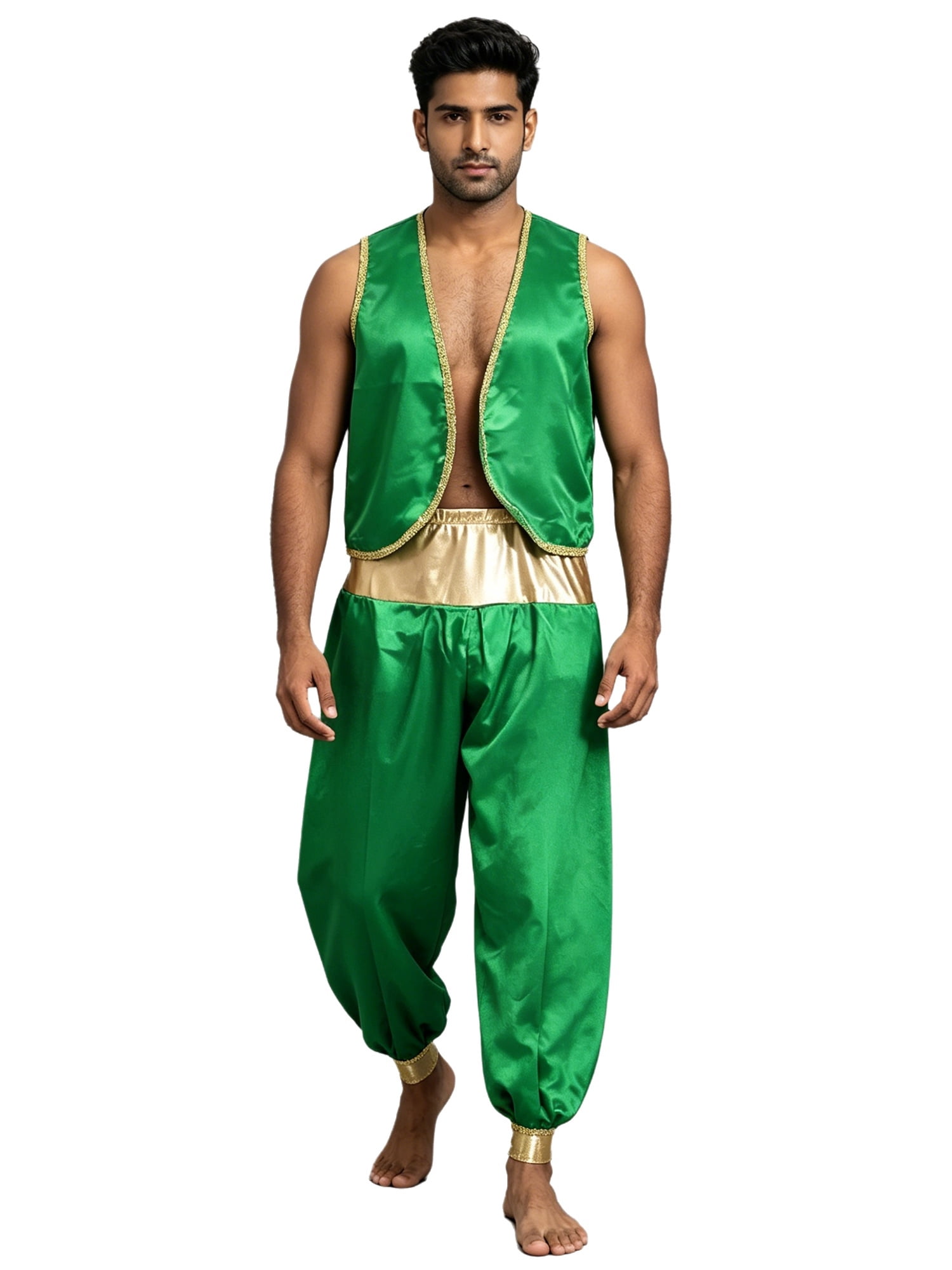 SiiRoh Mens Arabian Prince Indian Stain Vest Shiny Gold Trim Open Front ...
