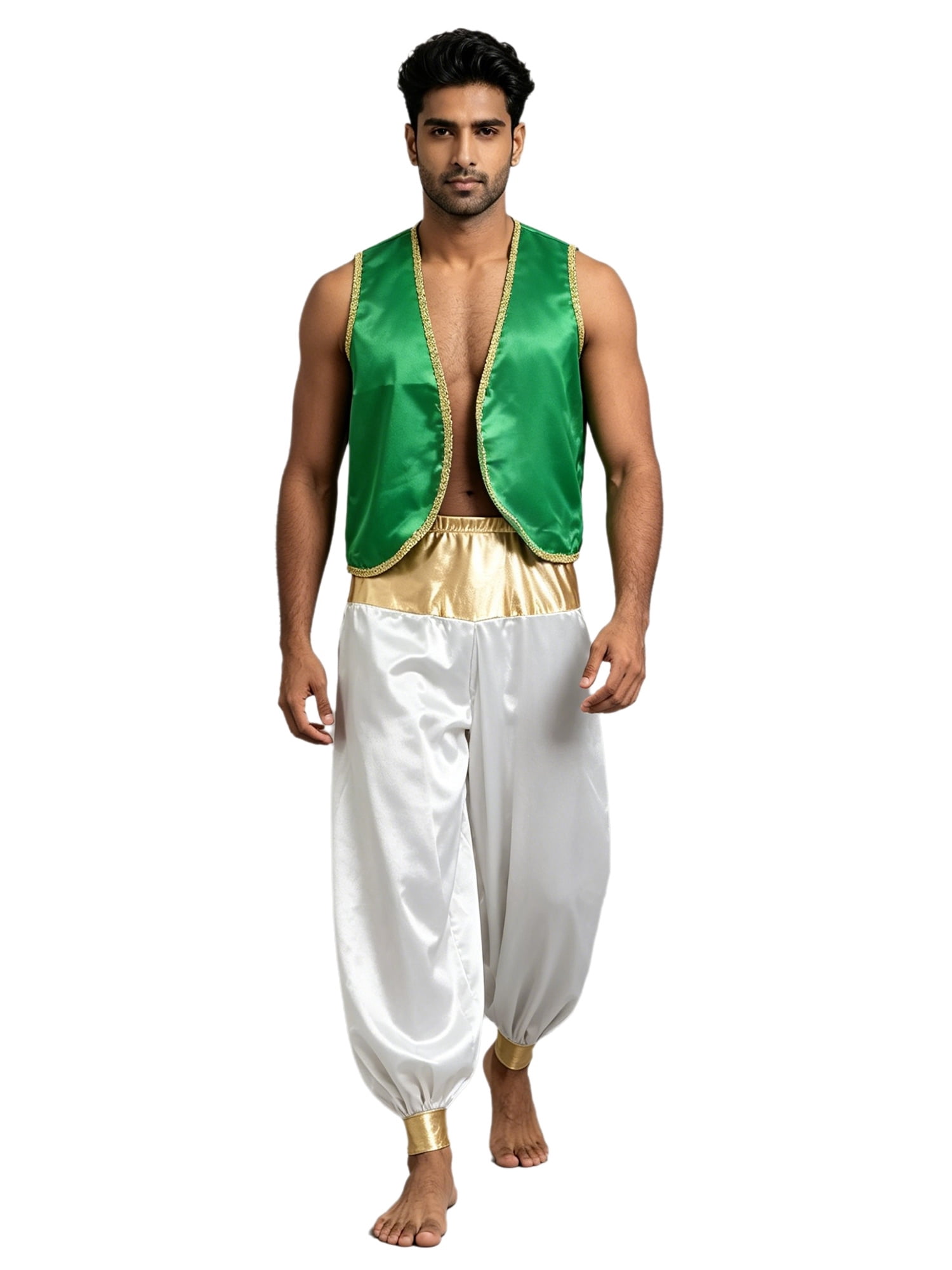 SiiRoh Mens Arabian Prince Indian Stain Vest Shiny Gold Trim Open Front ...