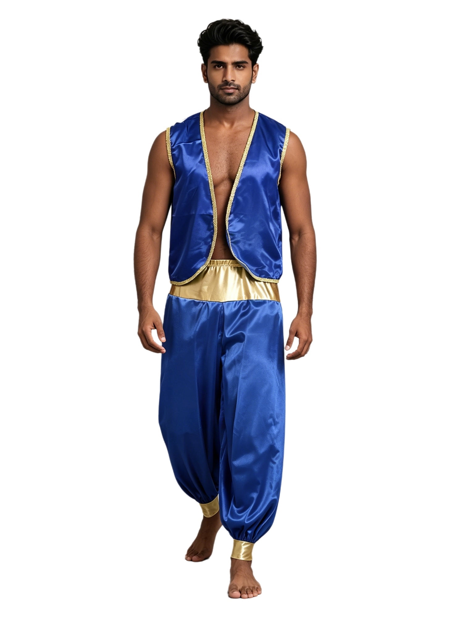 SiiRoh Mens Arabian Prince Indian Stain Vest Shiny Gold Trim Open Front ...