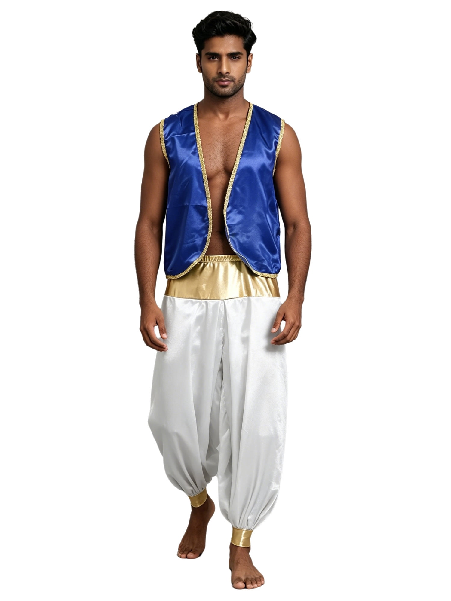 SiiRoh Mens Arabian Prince Indian Stain Vest Shiny Gold Trim Open Front ...