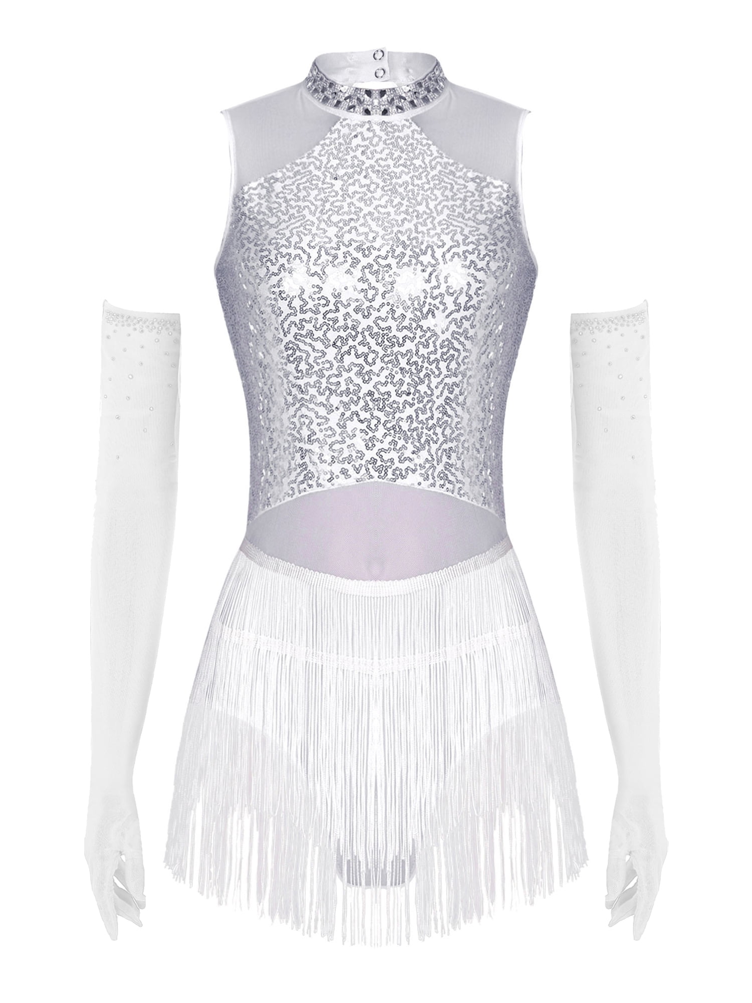 SiiRoh Modern Dance Dress Shiny Sequins Fringe Latin Jazz Tango Salsa ...