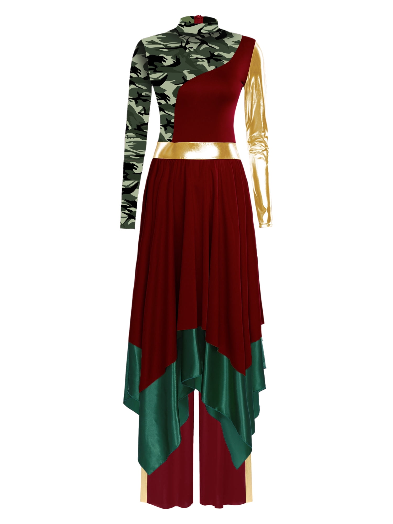 SiiRoh Women 2 Piece Praise Dance Outfit Asymmetrical Maxi Dress with ...