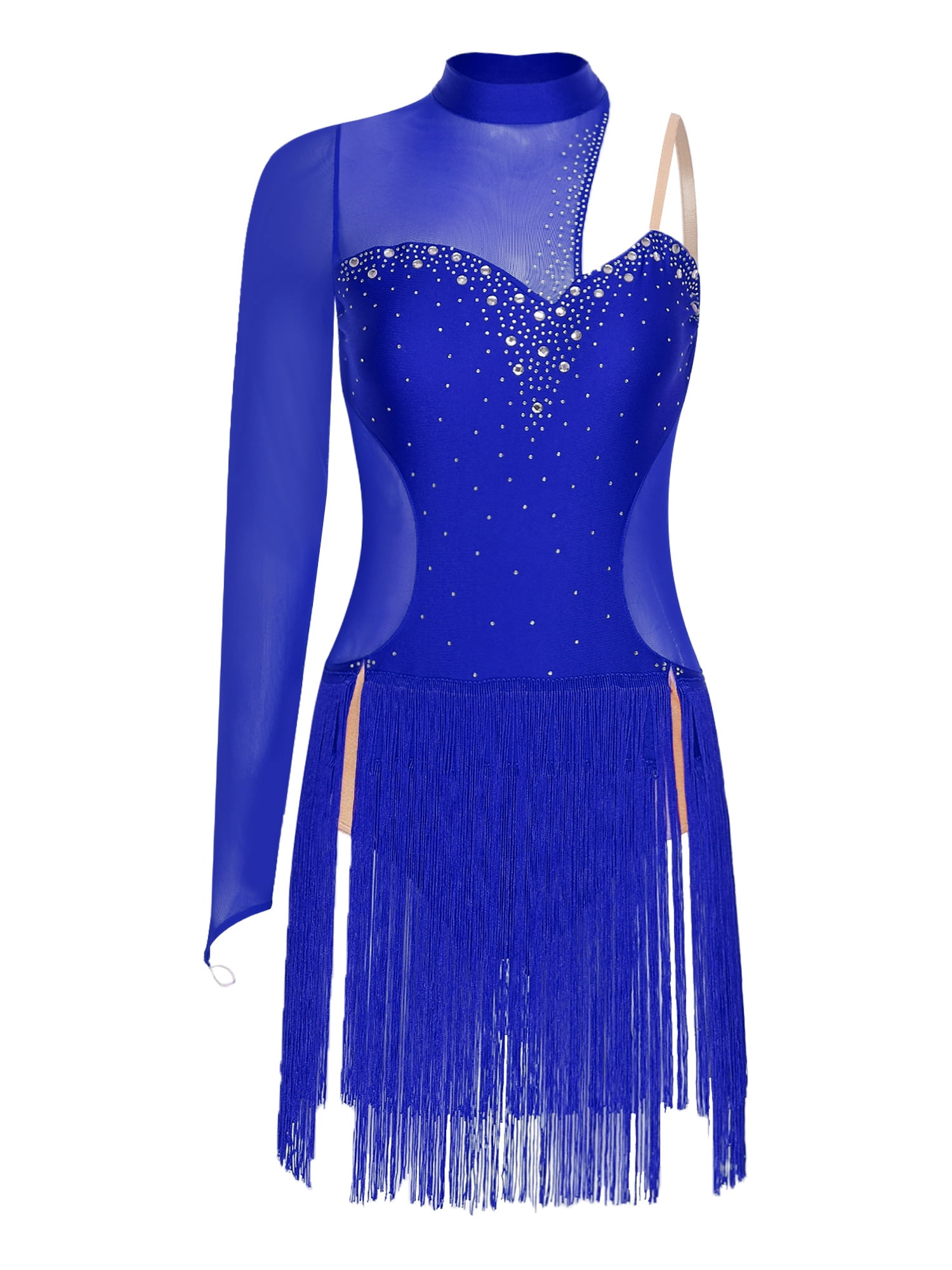 SiiRoh Women's Lyrical Dance Dress One Shoulder Asymmetrical Fringed ...