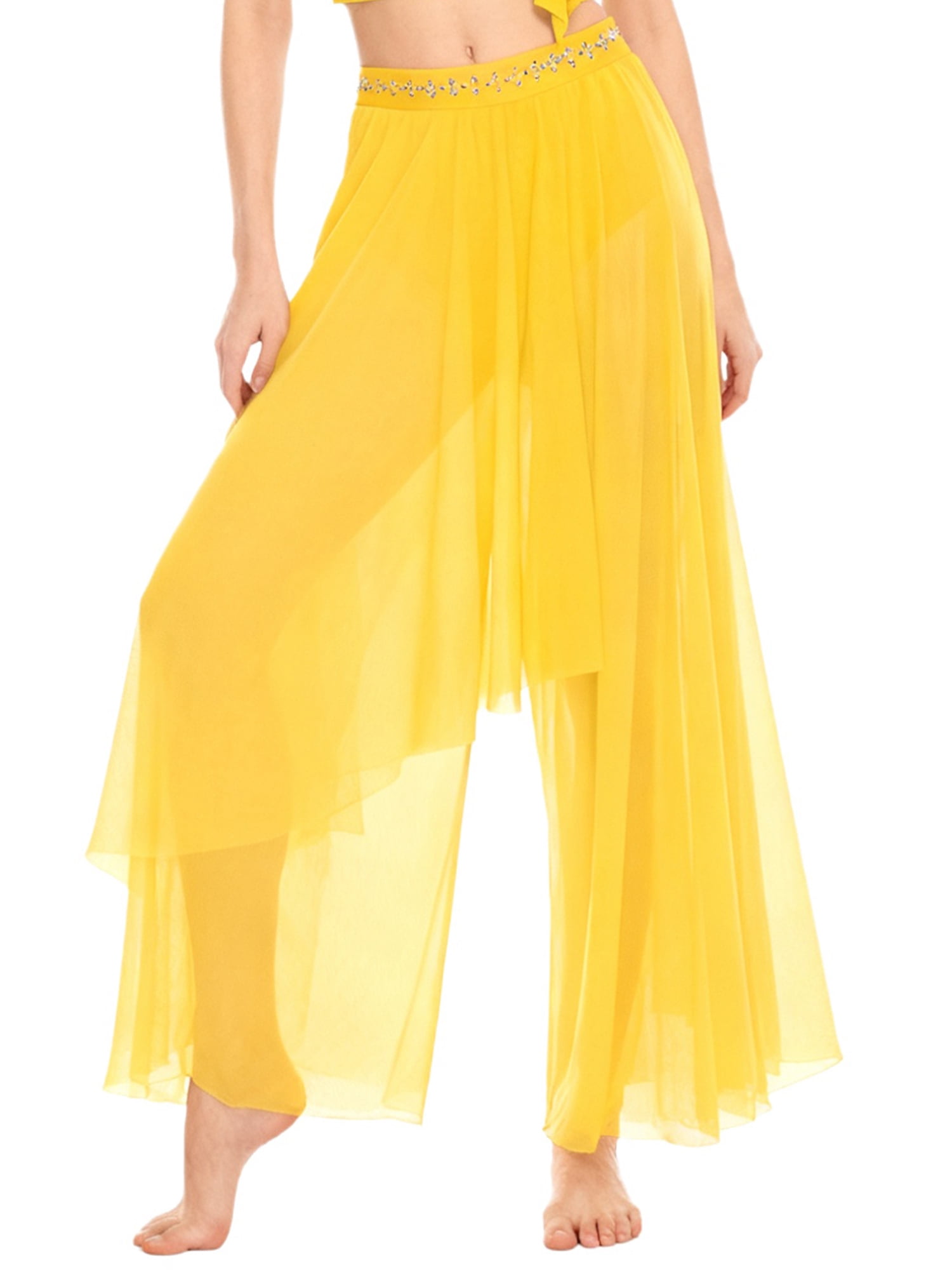 SiiRoh Women's Mesh Lyrical Dance Pants Flowy Wide Leg Trousers Modern ...