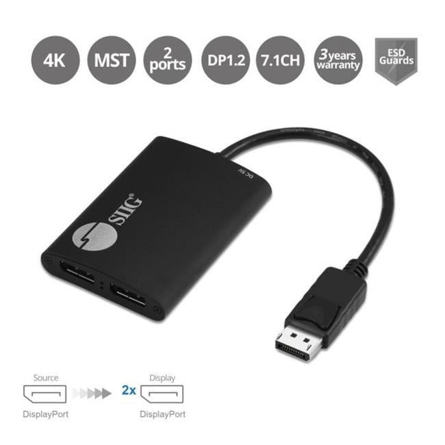 Siig 1 x 2 DP 1.2 to DisplayPort MST Hub - Multi Monitor Splitter ...