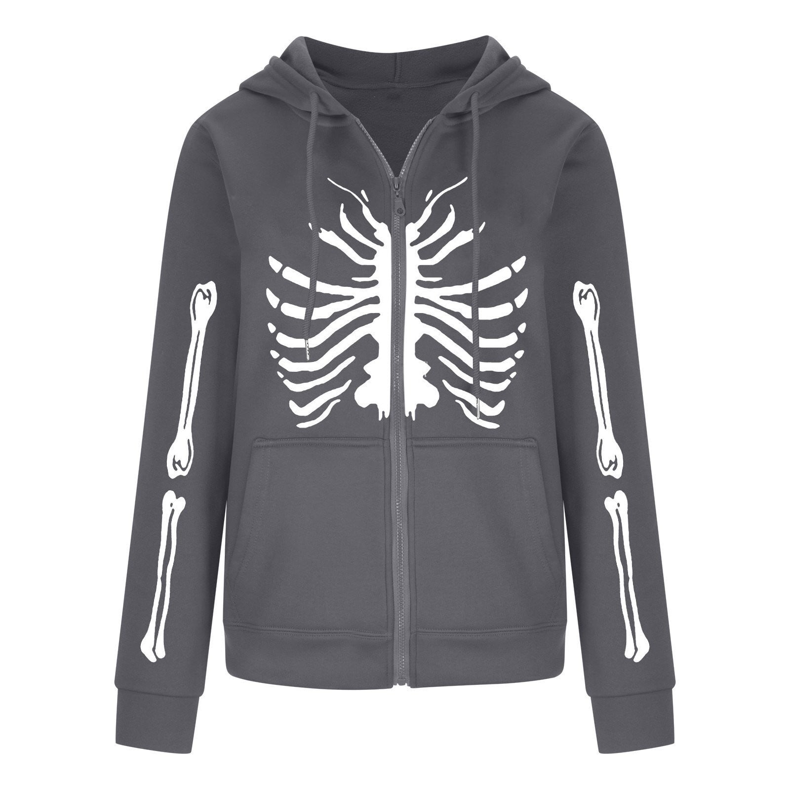Siilsaa Halloween Mens Zip Up Hoodie Skeleton Graphic Print Oversized ...