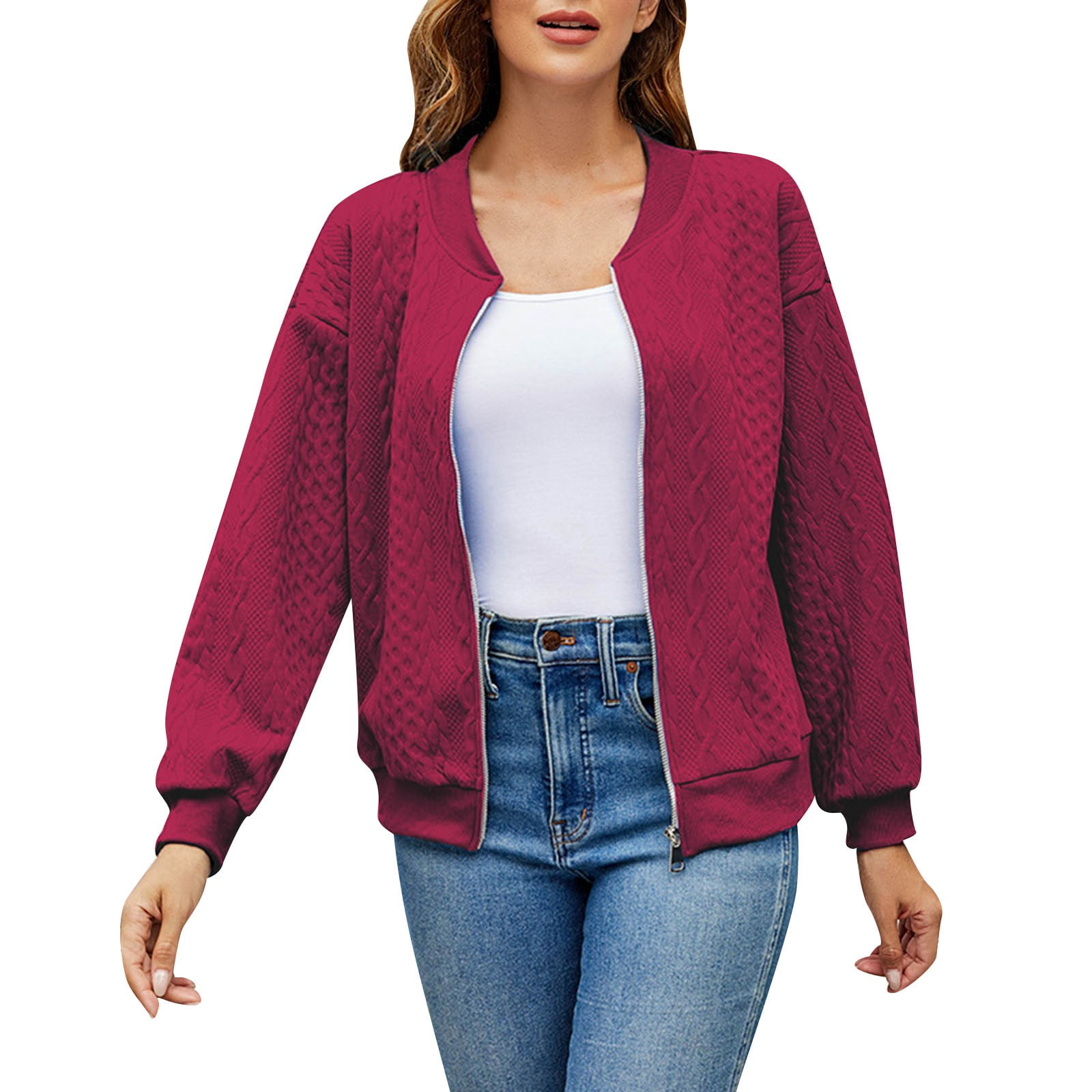 Siilsaa Jackets for Women Women's Zip up Sweatshirt Jacket Stand Collar ...