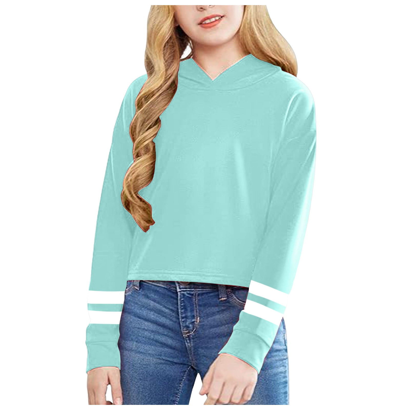 Siilsaa Kids Crop Tops Girls Striped Long Sleeve Fashion Hoodies ...