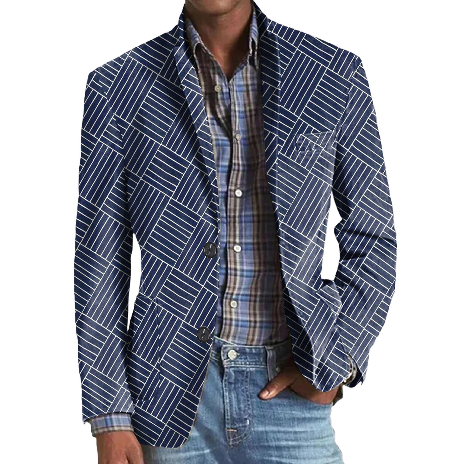 Siilsaa Men Suit Jacket Big & Tall Easy Movement Three-Button Jacket ...