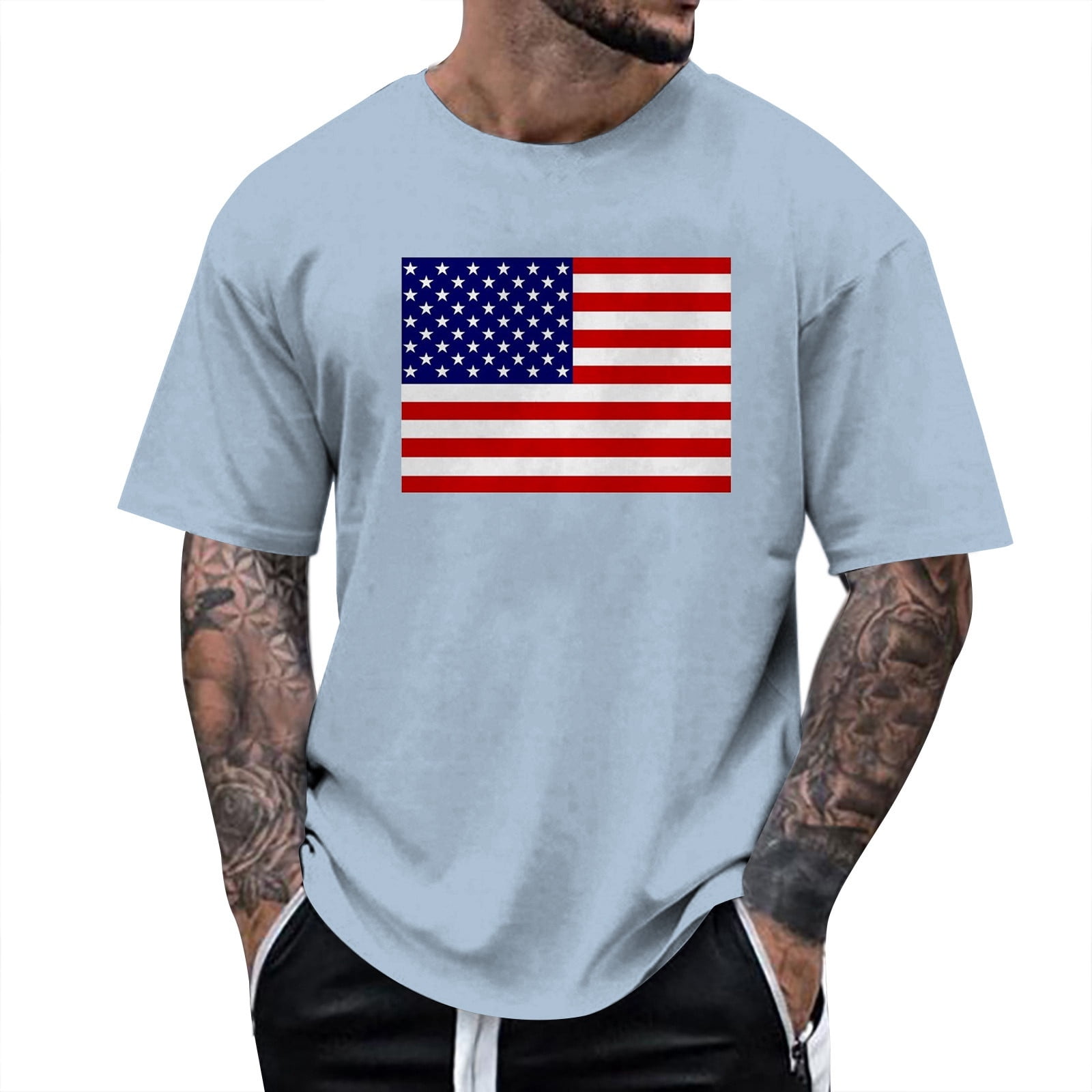 Siilsaa Patriotic Shirts for Men Mens Summer American USA Flag ...