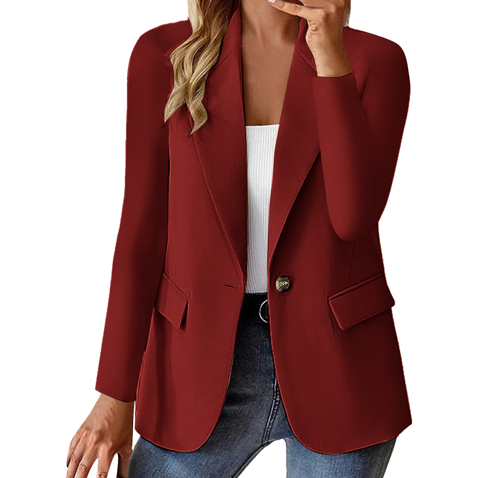 Siilsaa Women Blazer Womens Casual Long Sleeve Blazers Solid Color Knit ...