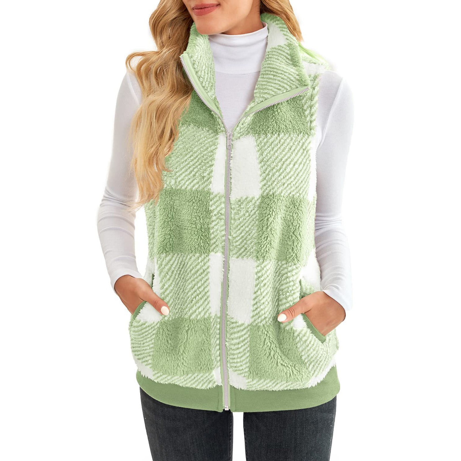 Siilsaa Women Jackets Casual Long Sleeve Zip up Down Plaid Shirts ...