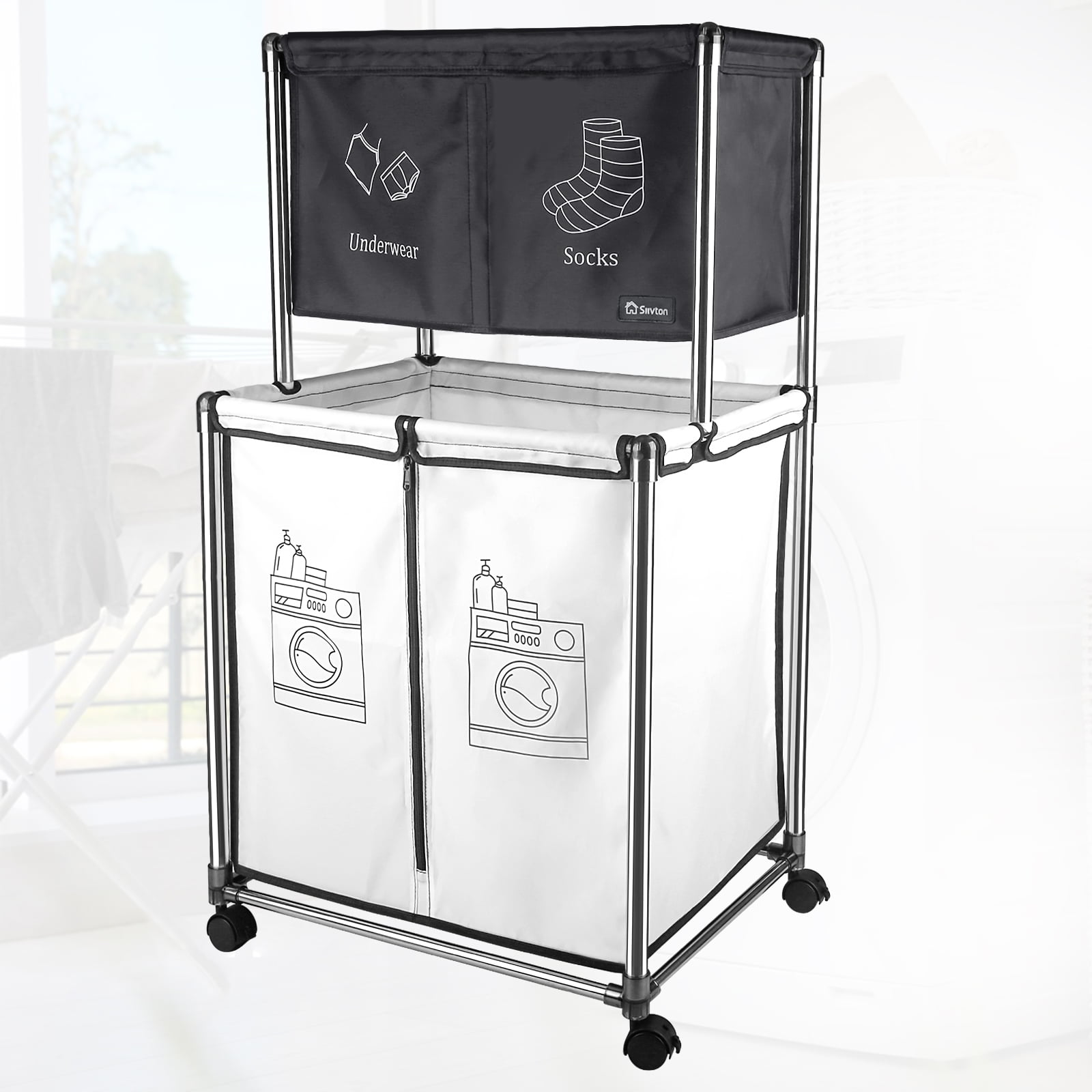 Siivton 210L Laundry Sorter Cart with 3 Removable Bags, Rolling Wheels ...