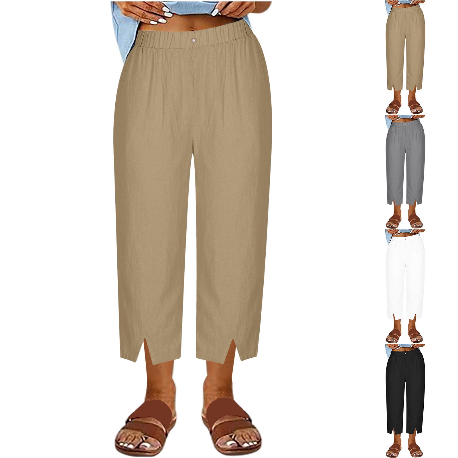 Sijiajgjfu Linen Capri Pants for Women 2025 Elastic Waist Cotton ...