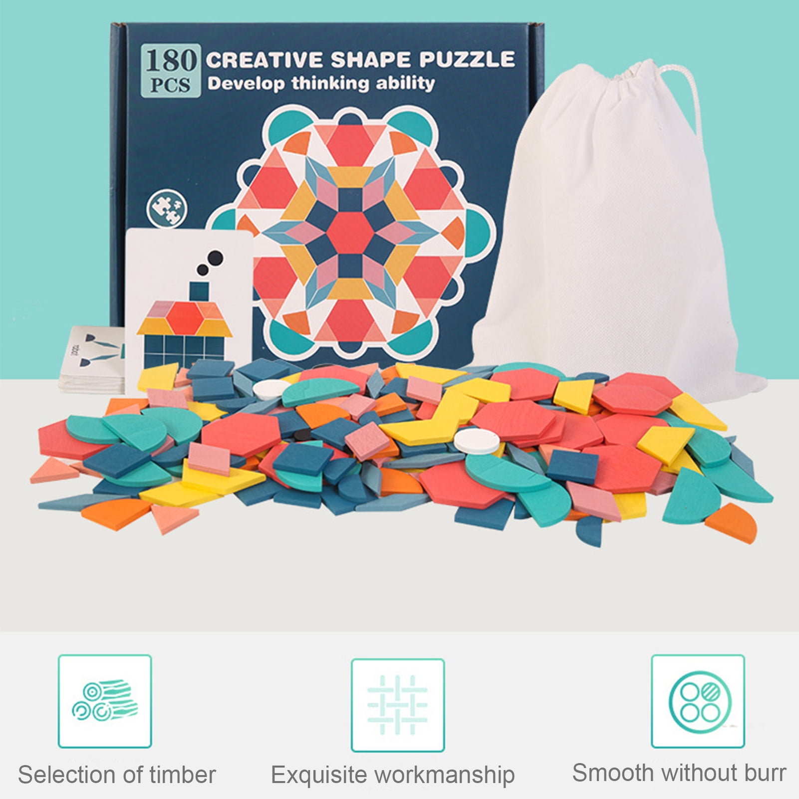 Sijiali 180Pcs Wooden Geometric Tangram Shape Puzzles Building Blocks ...