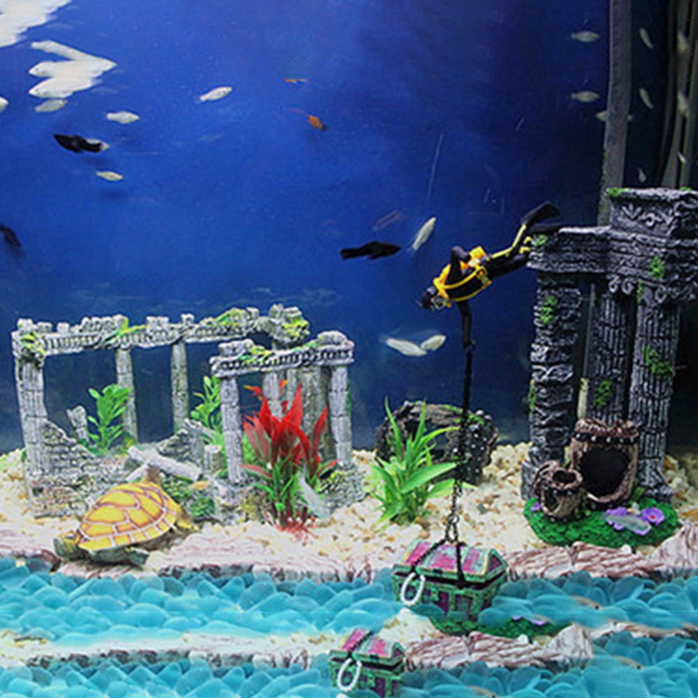 Sijiali Aquarium Resin Craft Antique Relic Pillar Cave Shrimp Hiding ...