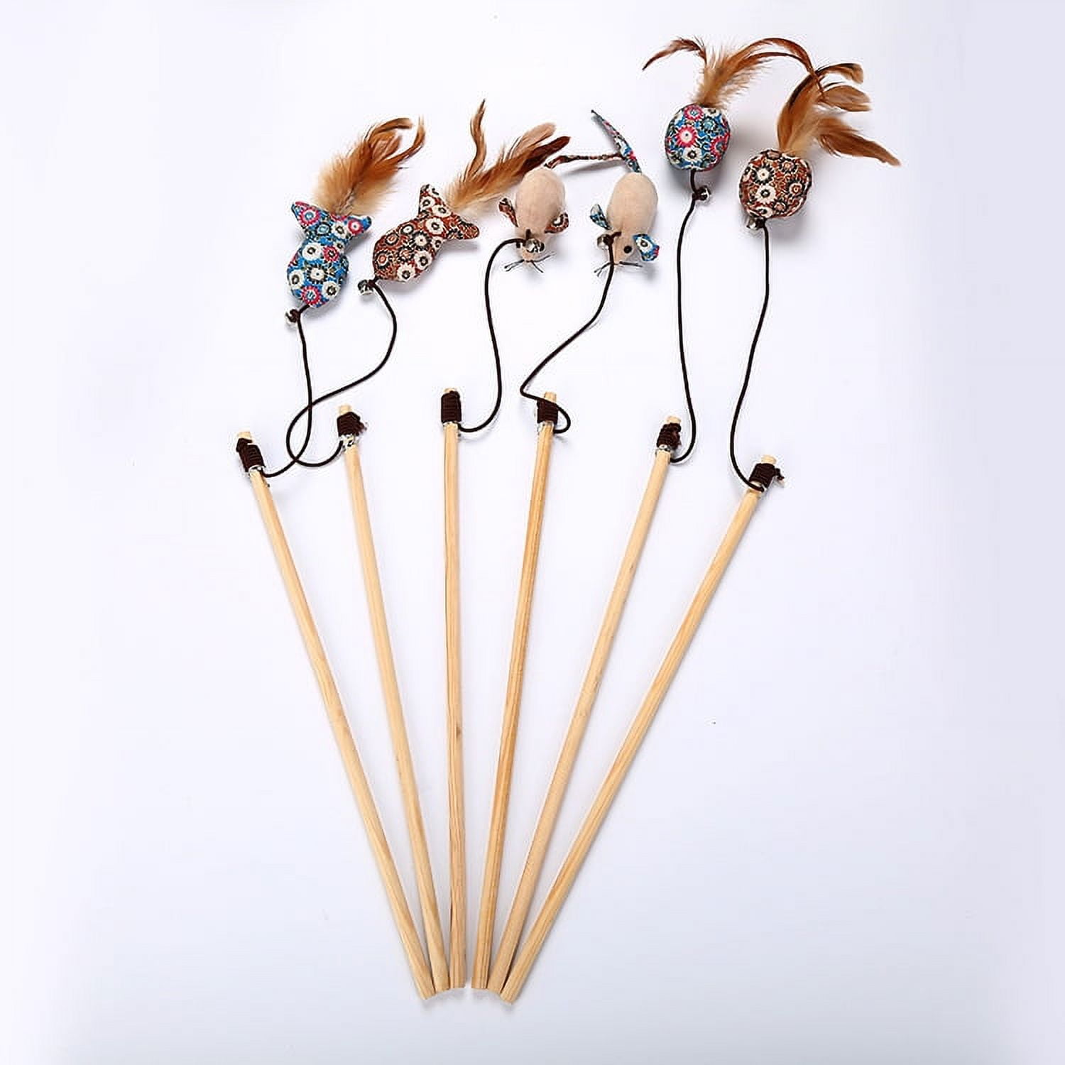 Sijiali Cute Fish Ball Mouse Feather Wooden Handle Interactive Fun Pet ...