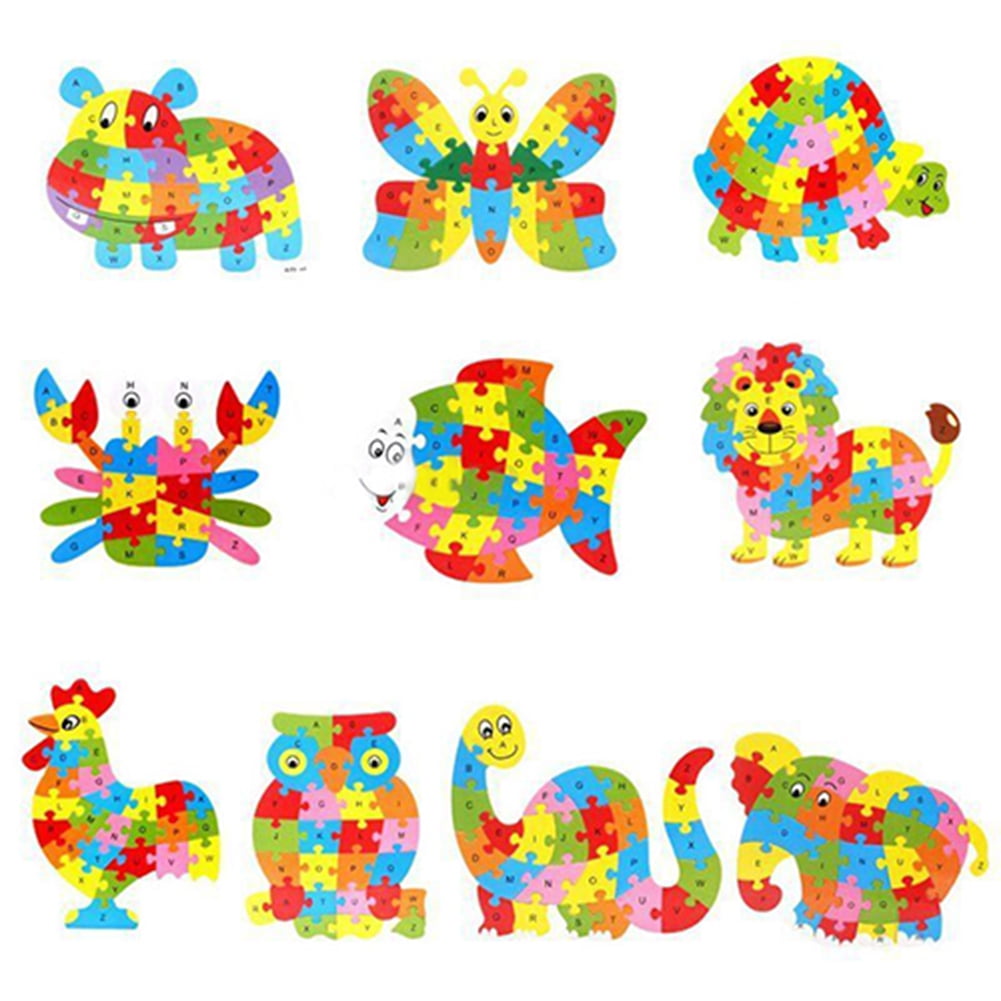 Sijiali Fashion Wooden Animal Alphabet Lettter Puzzle Kids Educational ...