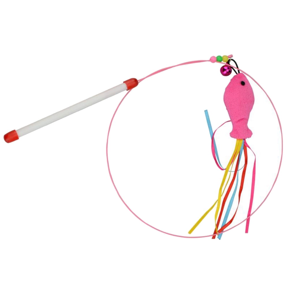 Sijiali Funny Pet Cat Teaser Steel Wire Plush Fish Bell Wand Kitten ...