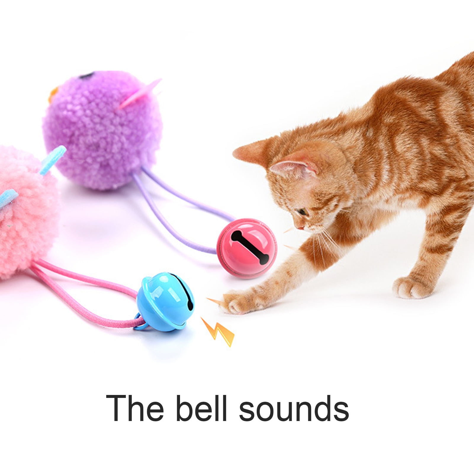 Sijiali Kitten Colorful Plush Mouse Head with Bell Rope Cat Toy ...
