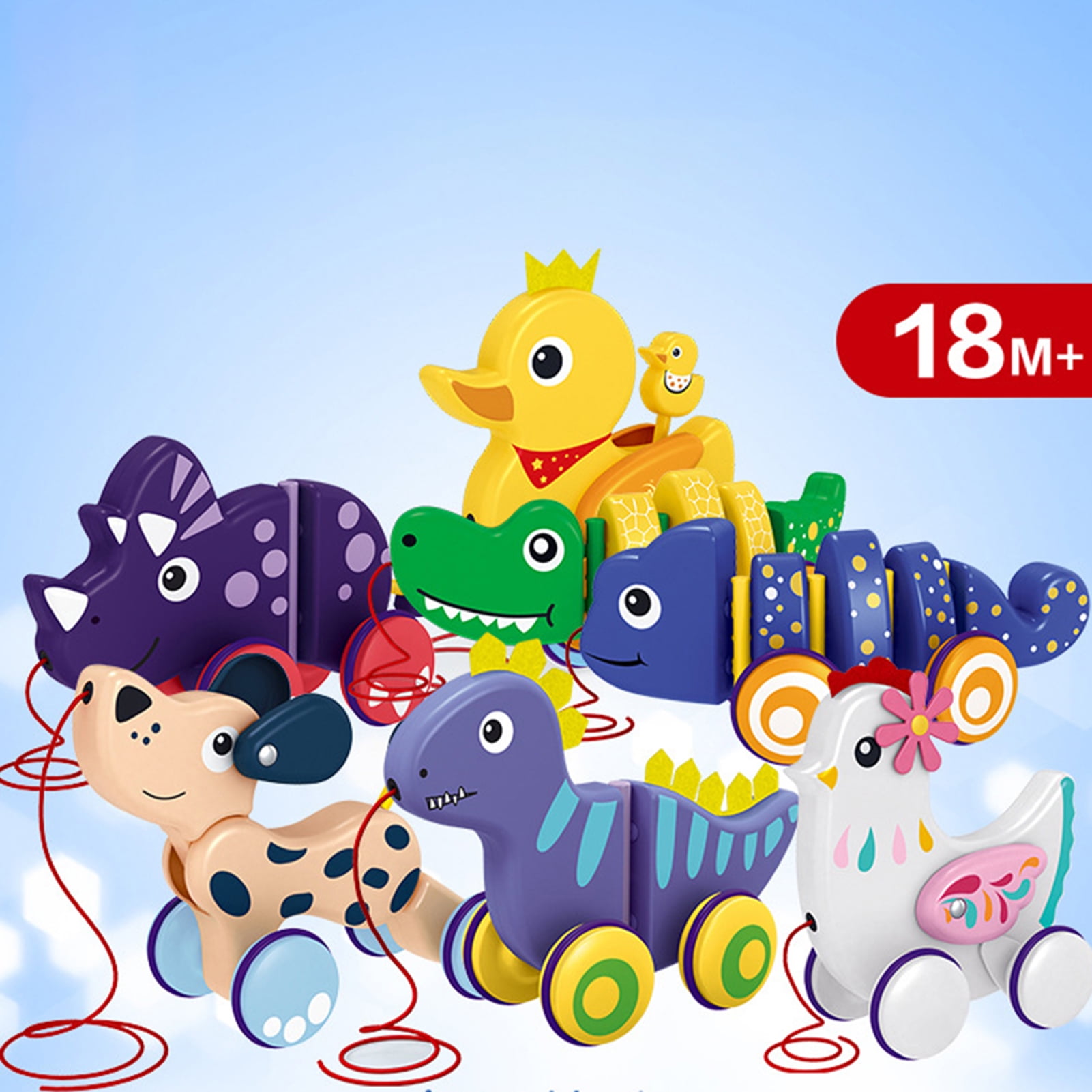 Sijiali Lovely Cartoon Duck Puppy Pull Drag Rope Tractor Toddler Baby ...