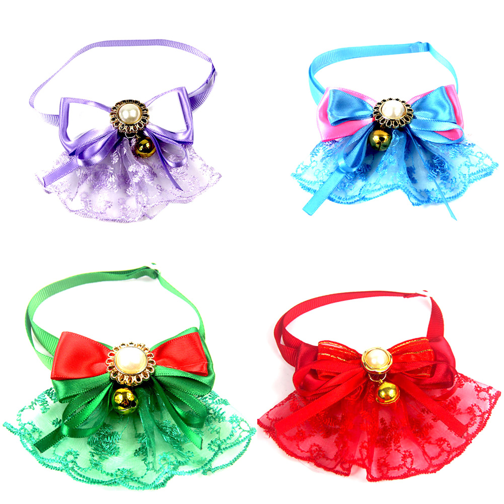 Sijiali Pet Dog Puppy Cat Lace Bell Bow Fake Pearl Adjustable Collar ...