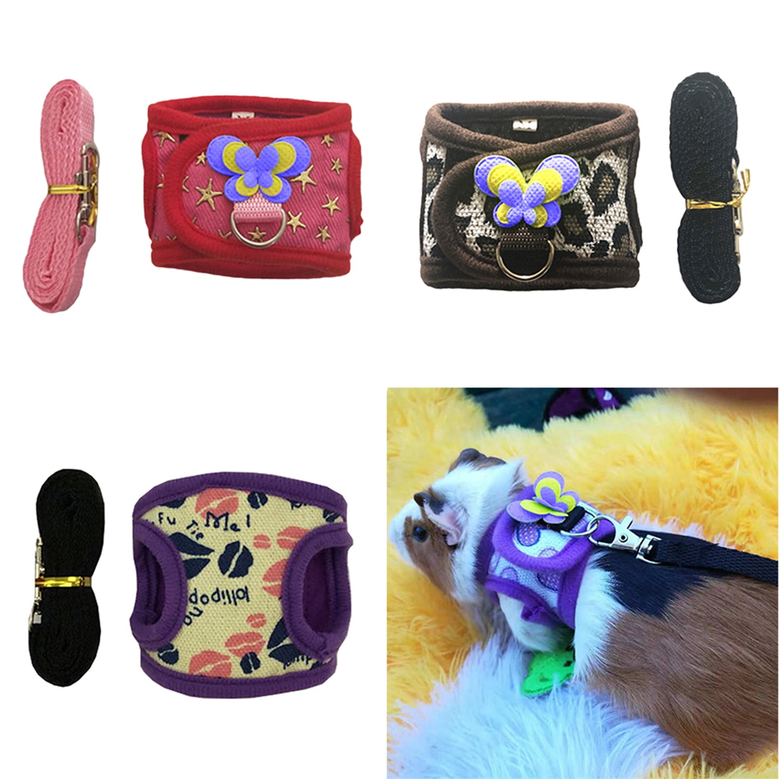 Sijiali Pet Rabbit Hamster Star Lip Print Butterfly Harness Vest Leash ...