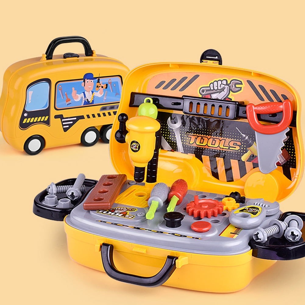 Sijiali Realistic Drill Kit Toolbox Suitcase Kids Pretend Play Handyman ...