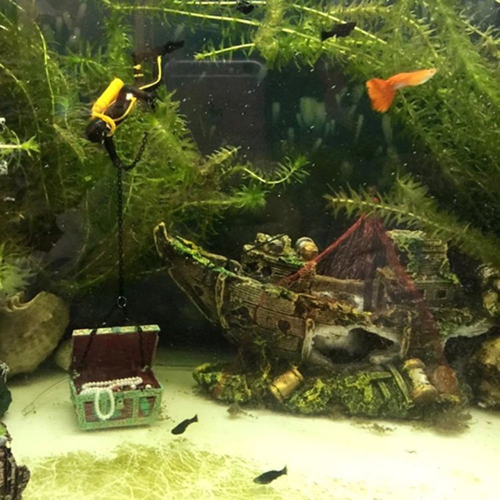 Sijiali Resin Sailing Boat Sunk Ship Figurine DIY Miniature Aquarium ...