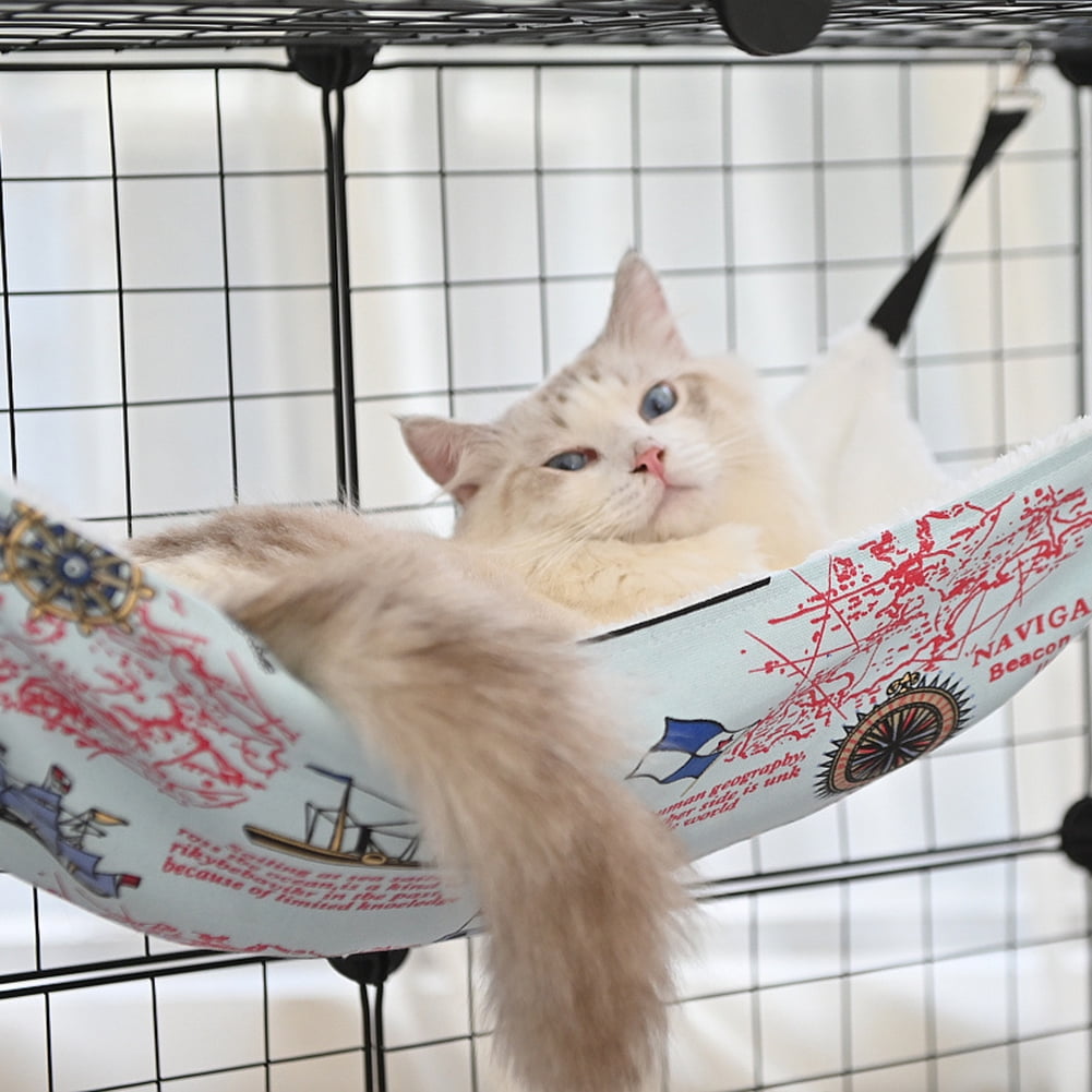 Sijiali Sailboat Compass Print Reversible Soft Cat Kitten Swing Hammock ...