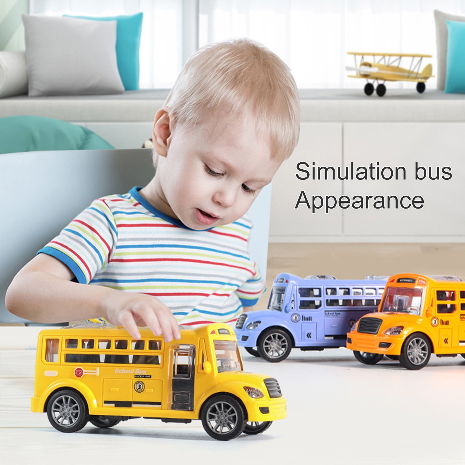Sijiali School Bus Toy Simulated Fall-resistant Plastic Inertial School ...