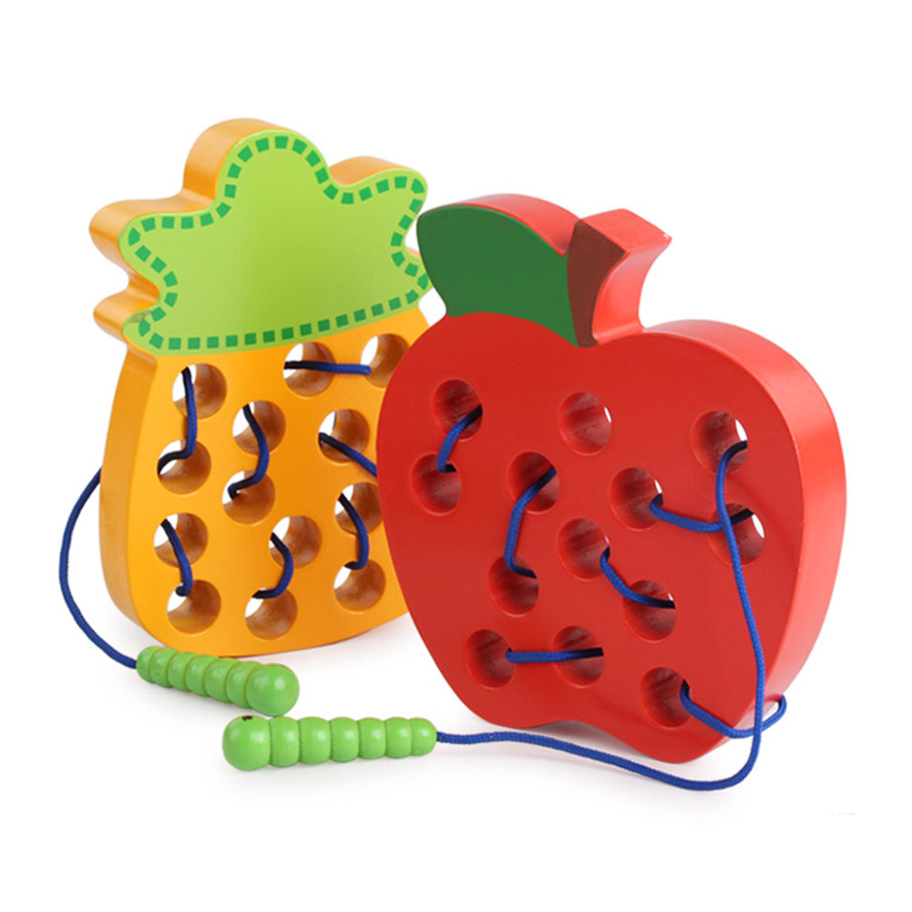Sijiali Strawberry Fruit Wooden Lacing Puzzle Threading Toy Early ...