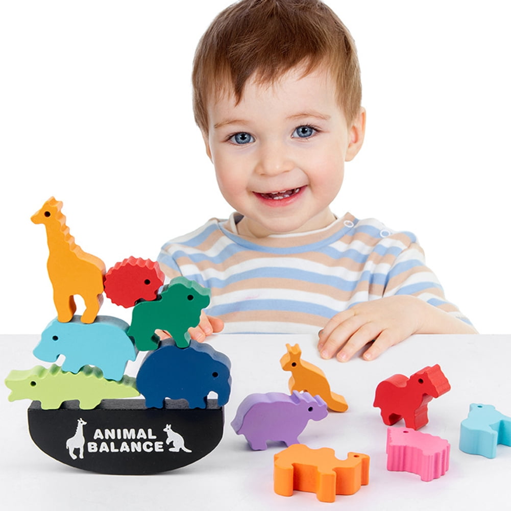 Sijiali Wooden Colorful Dinosaur Animal Stacking Block Balance Game ...