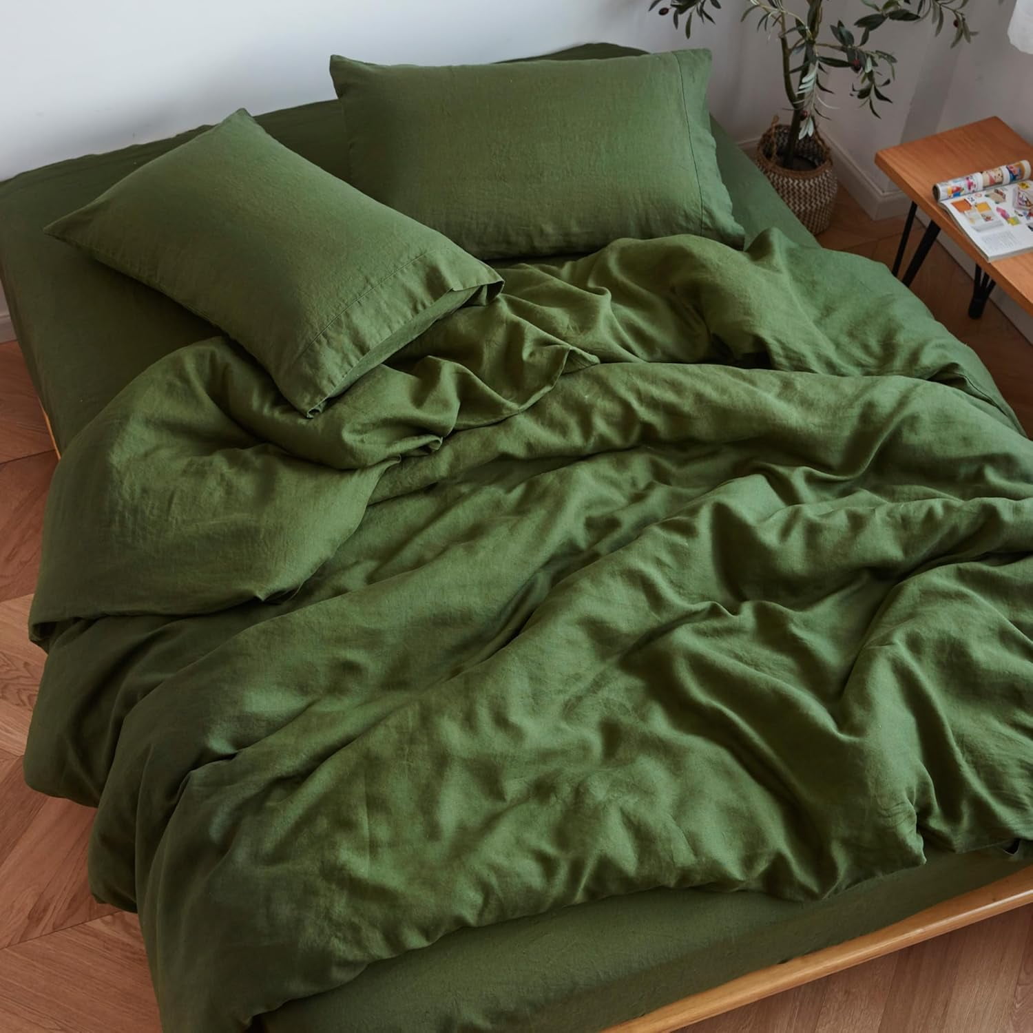 Sijo Stone Washed Organic French Linen Bed Sheet Set, GOTS Certified ...