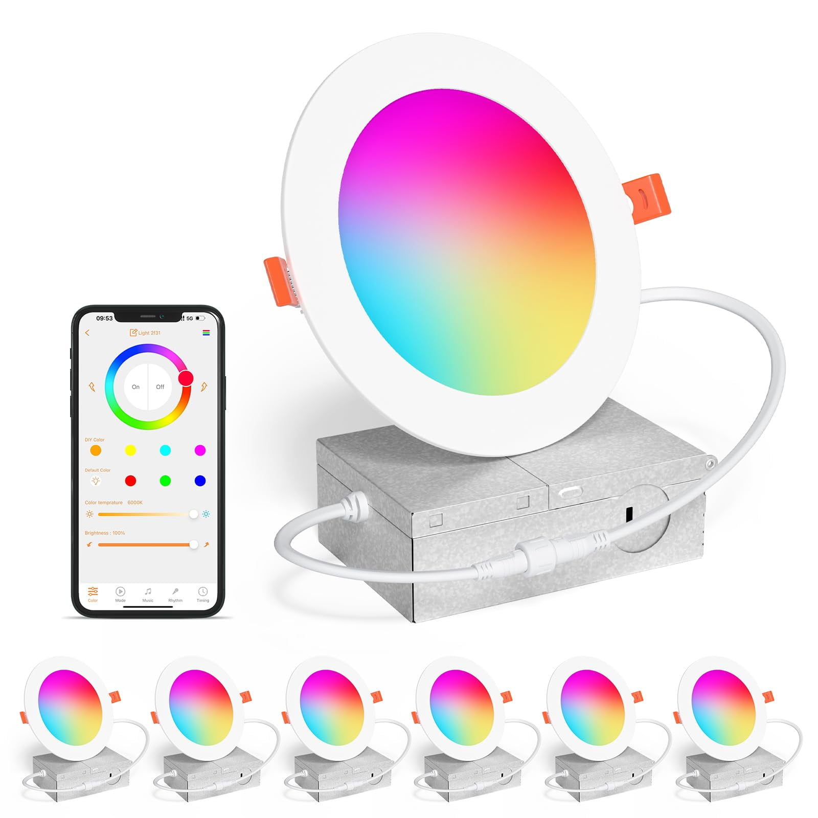 SikSog Smart Recessed Lighting 4 Inch RGBCW Color Changing 12W LED ...
