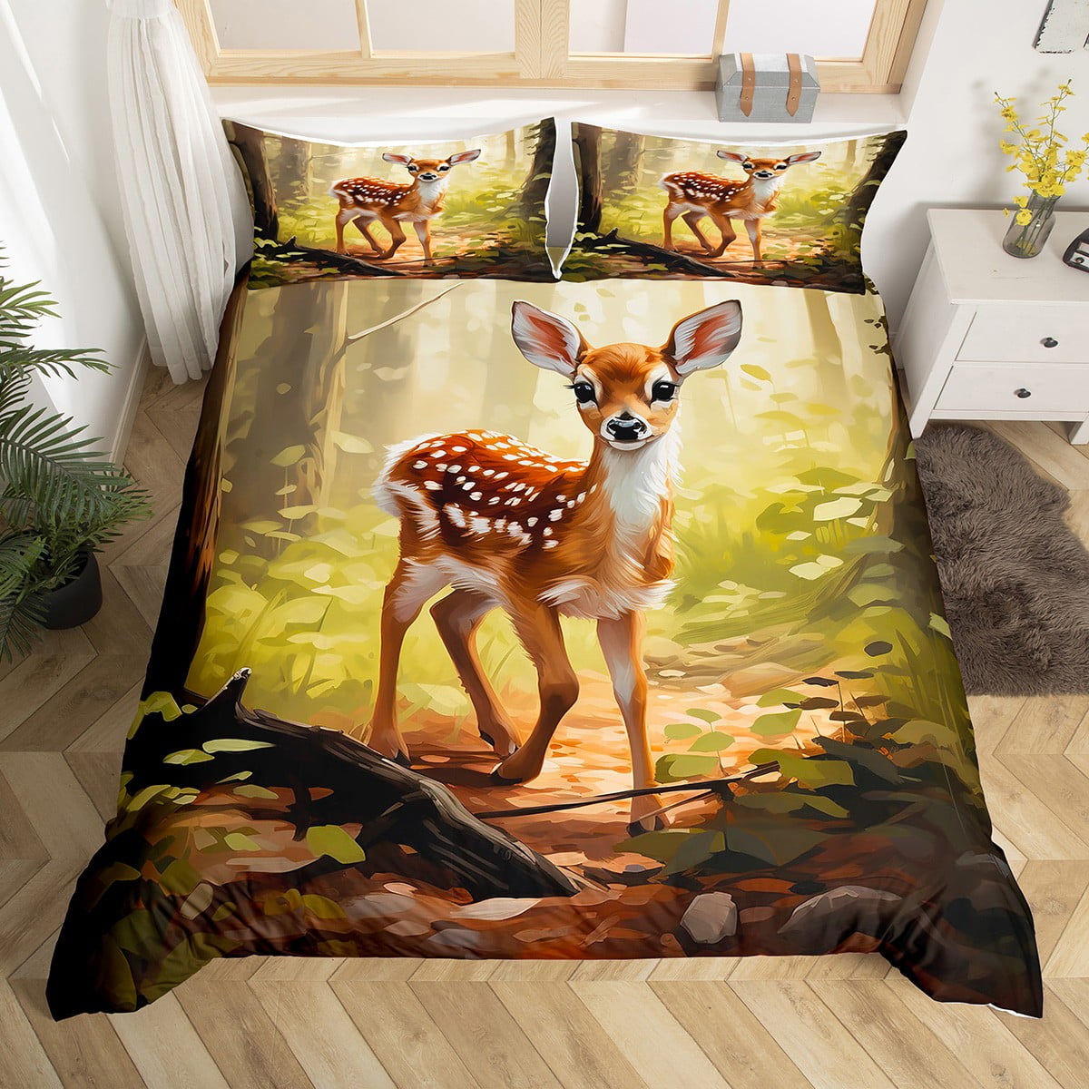 Sika Deer Bedding Set Woodland Animals Twin Duvet Cover Room Decor, 3D ...