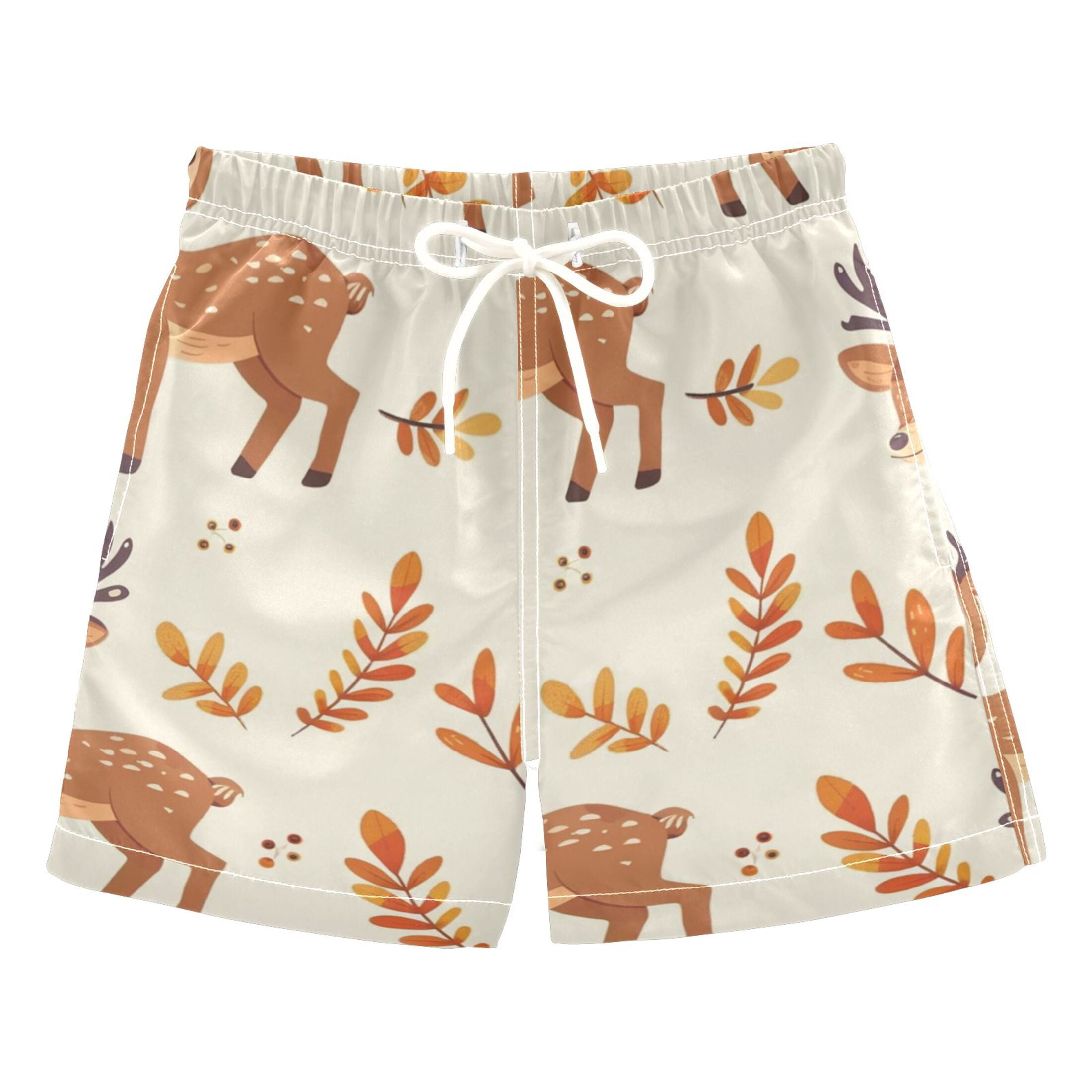 Sika Deer Cartoon Yellow Leaves Boys' Swim Trunks Board Shorts Beach ...
