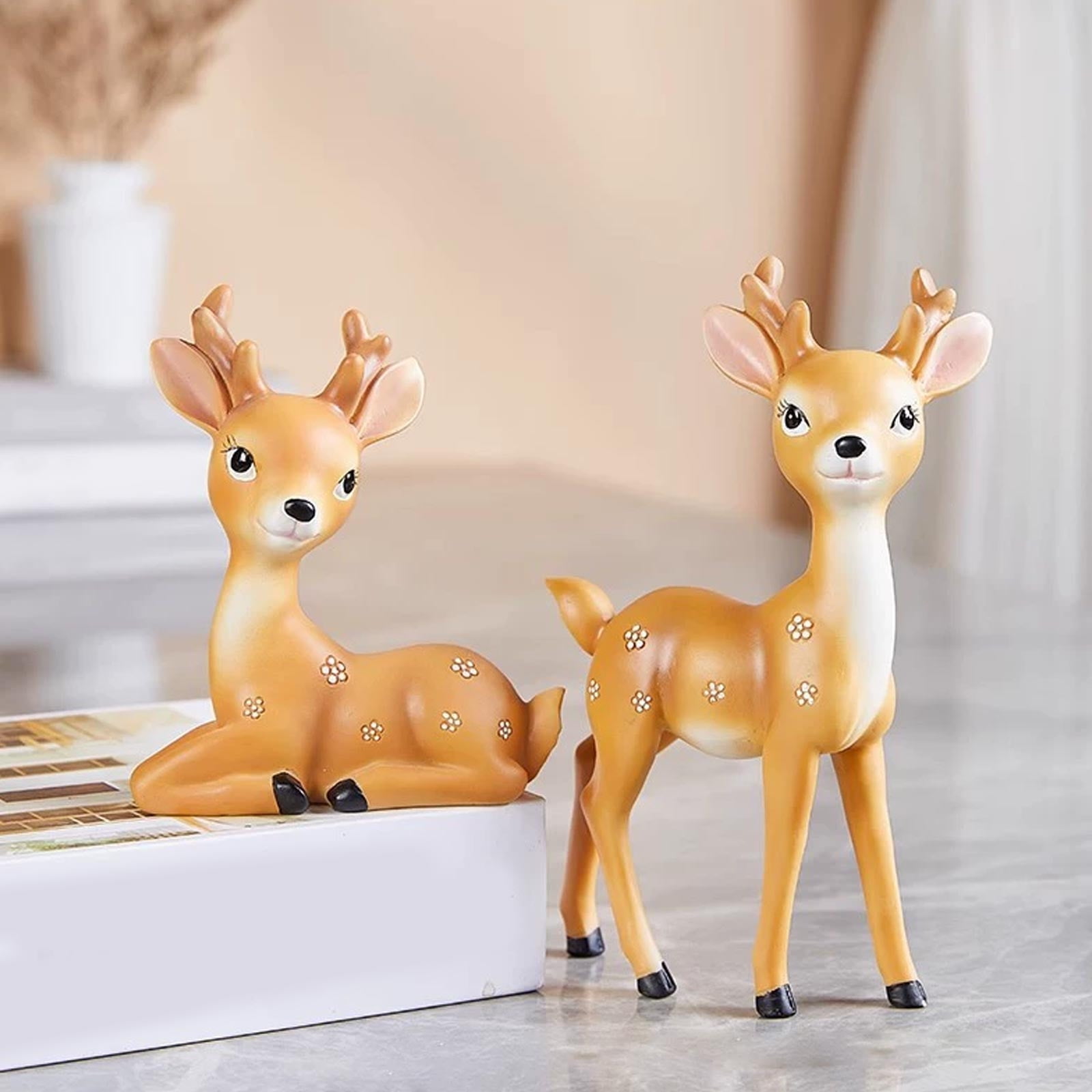 Sika Deer Christmas Decorations Set of 2, Festive Holiday Figurines for ...