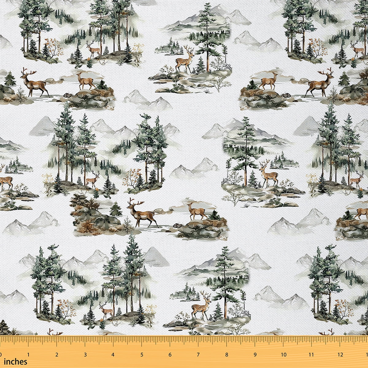 Sika Deer Fabric By The Yard,Jungle Deer Upholstery Fabric,Watercolor ...