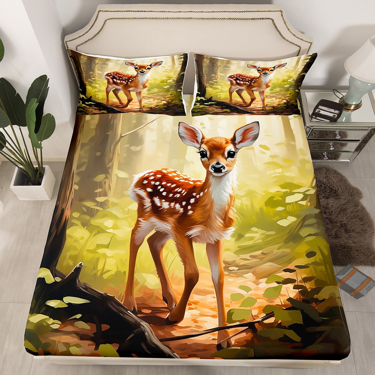 Sika Deer Sheets Woodland Animals Queen Bed Sheets For Boys Girls Kids ...