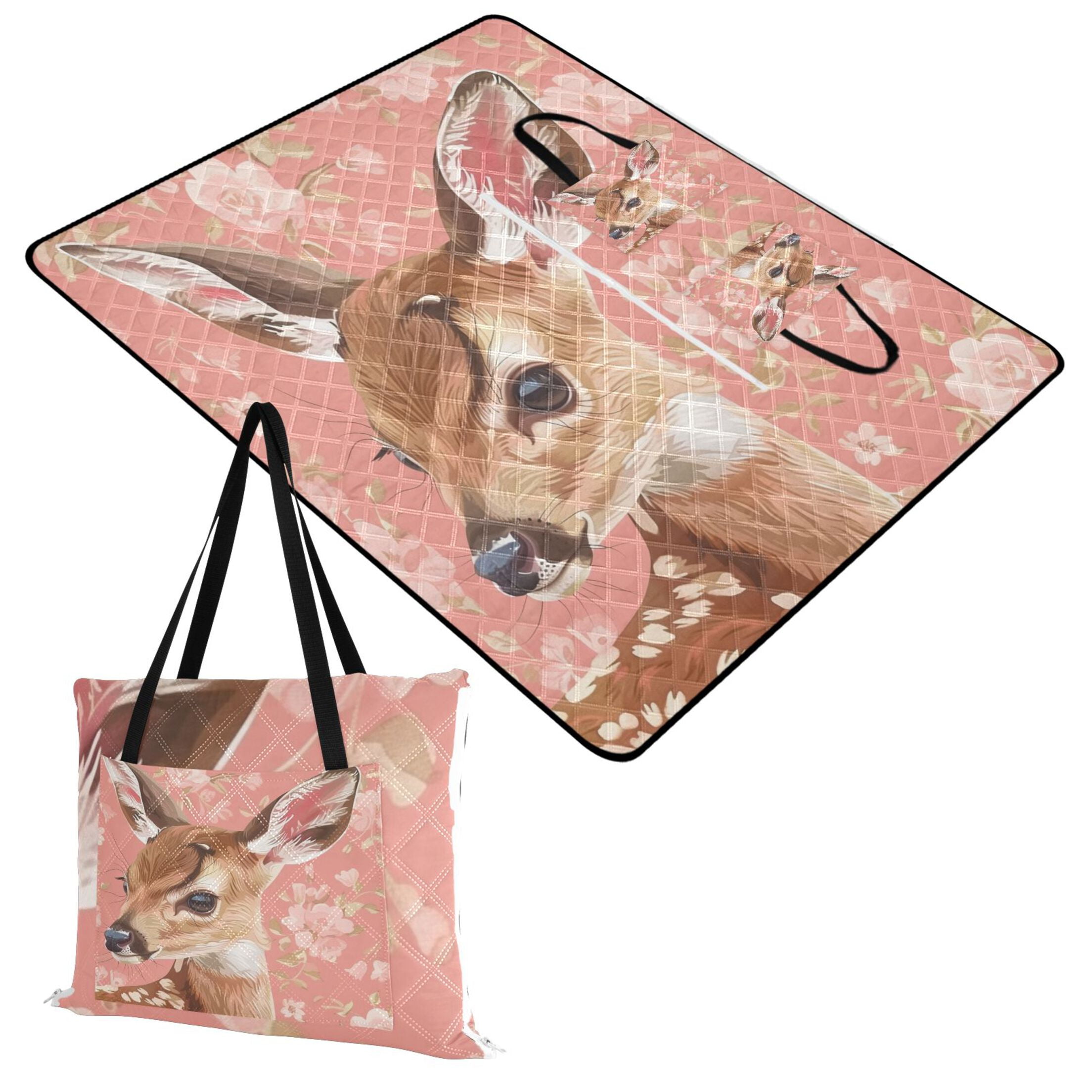 Sika Deer with Flowers Extra Large Picnic Beach Blanket Waterproof Sand ...