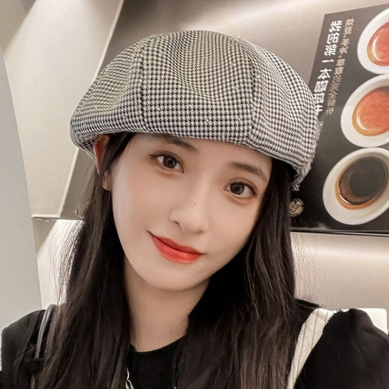 SikaFu Berets Women Vintage Plaid Shiny Beret Hat Ladies Vintage Artist ...