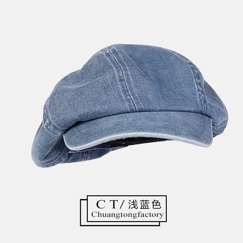 SikaFu Denim Beret. Female Retro Octagon Hat Big Blocks Sunny Painter ...