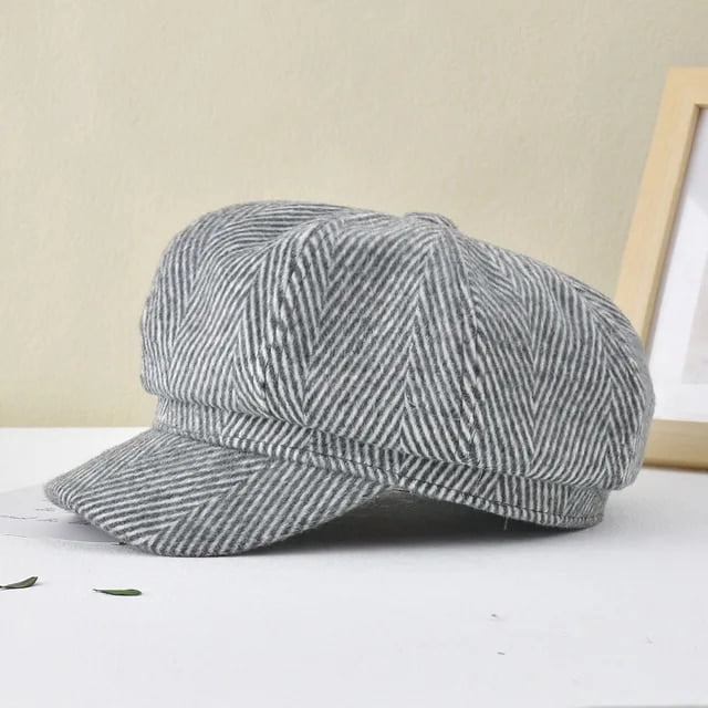 SikaFu Fashion Octagonal Hat Women Winter Stripe Cap British France ...
