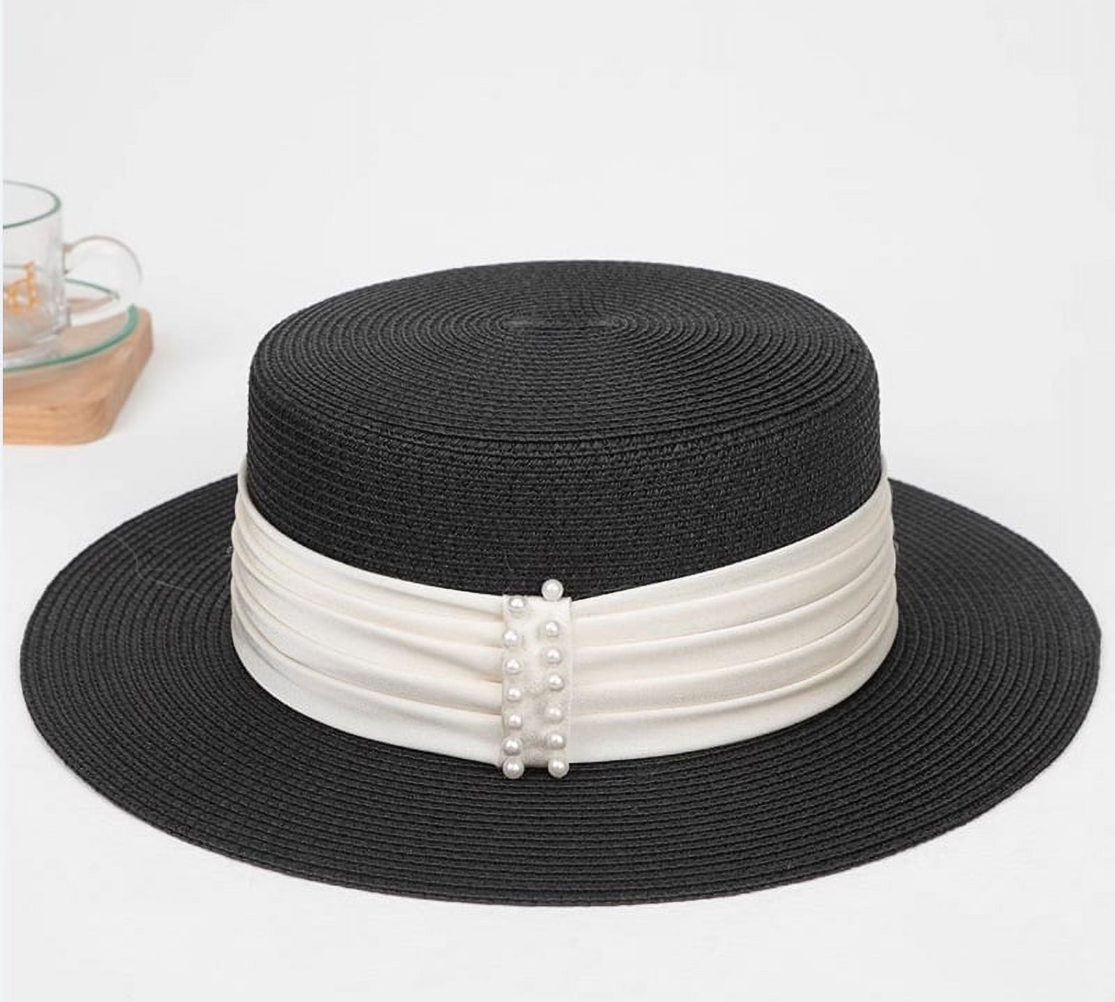 SikaFu French Style Pearl Straw Hat, Women's Summer Beach Sun Hat, Sun ...